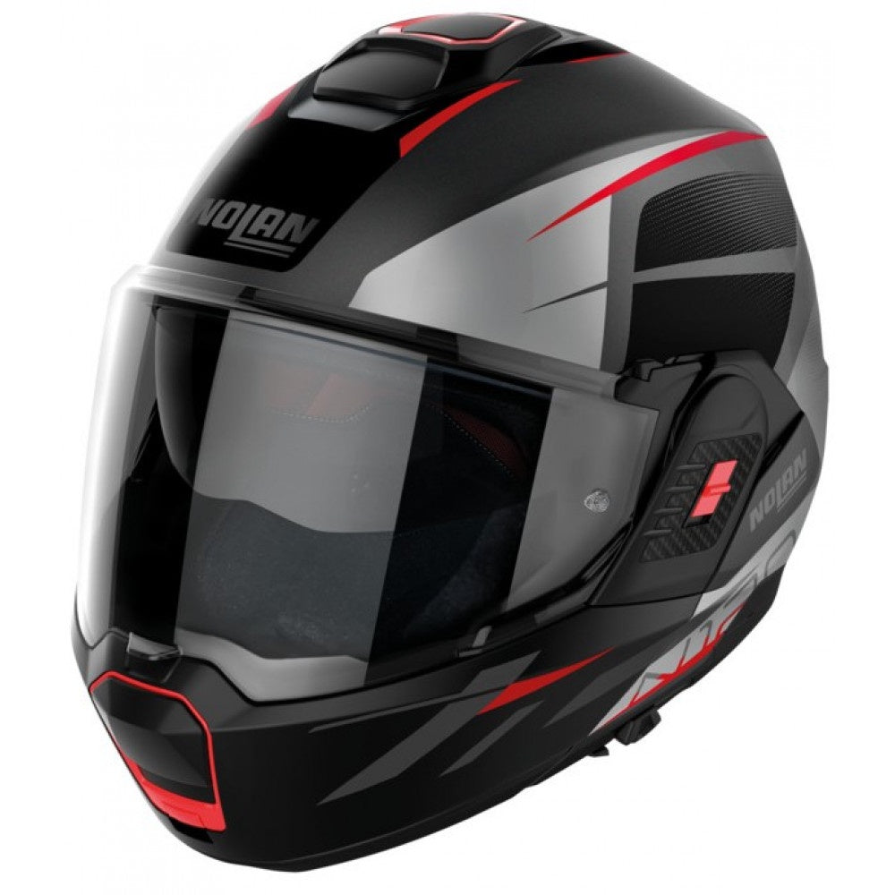 NOLAN N120-1 FLIP OVER NIGHTLIFE GREY, BLACK & RED HELMET